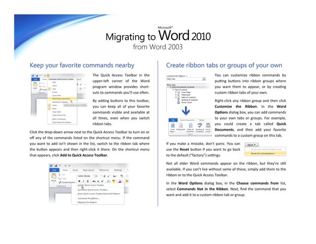 Migrating to Word 2010 from Word 2003 | Microsoft | PDF
