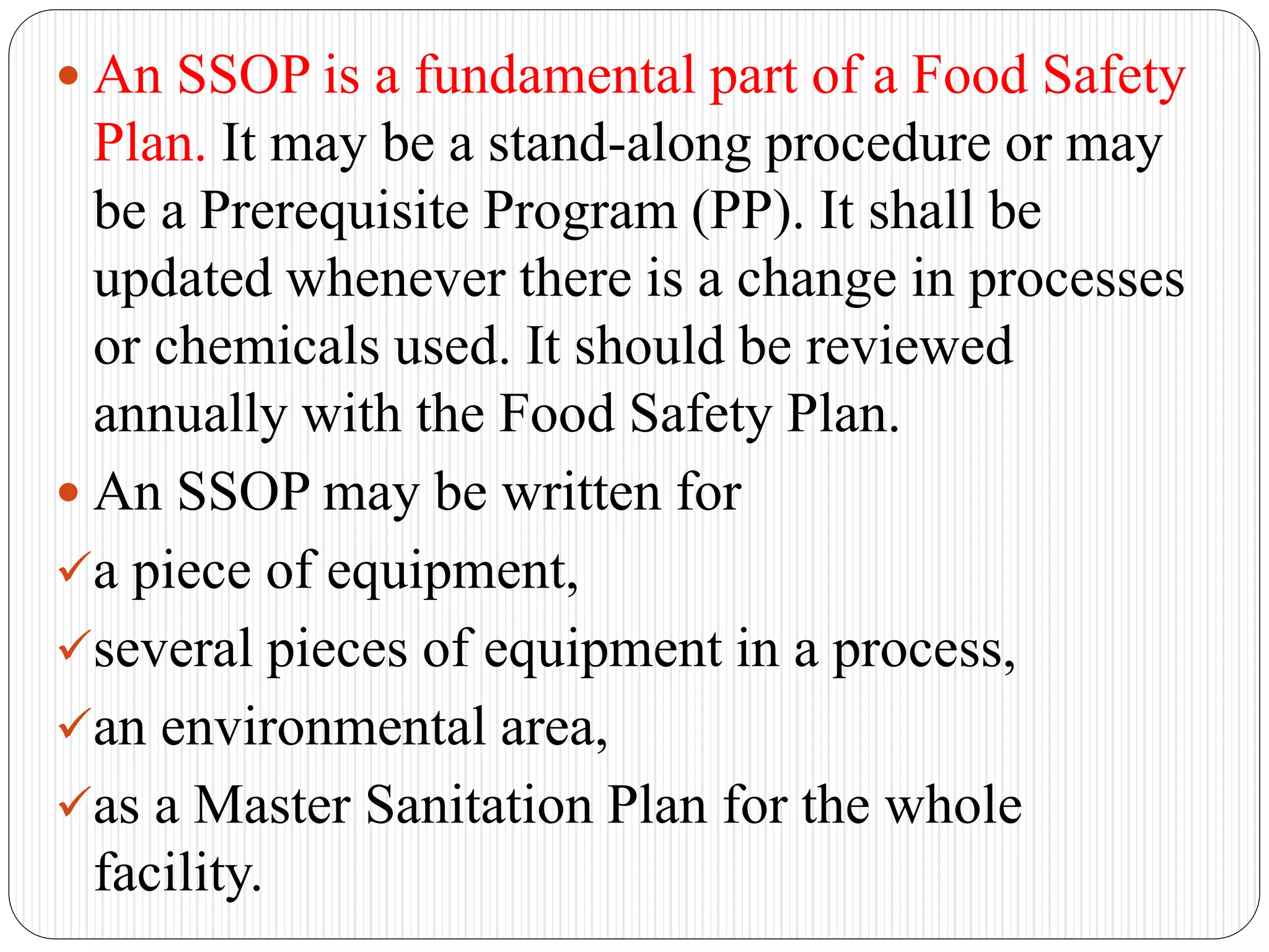 SSOP- SANITATION STANDARD OPERATING PROCEDURES | PPTX