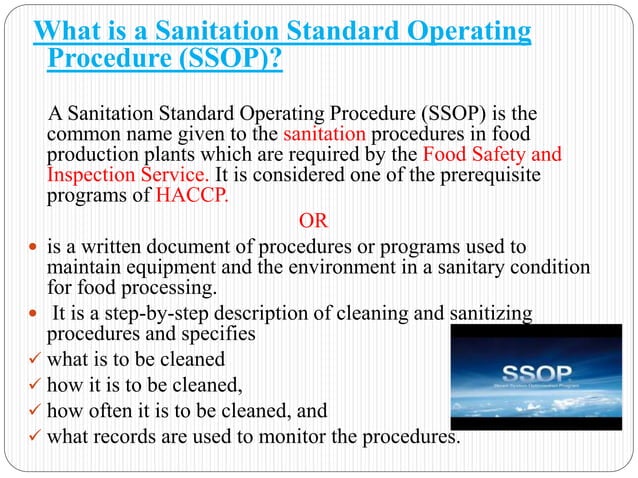 SSOP- SANITATION STANDARD OPERATING PROCEDURES | PPTX