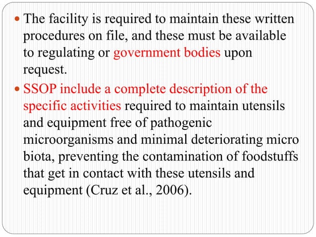SSOP- SANITATION STANDARD OPERATING PROCEDURES | PPTX