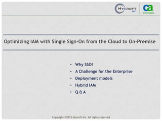 Optimizing IAM with Single Sign-On From the Cloud to On-Premise | PPTX