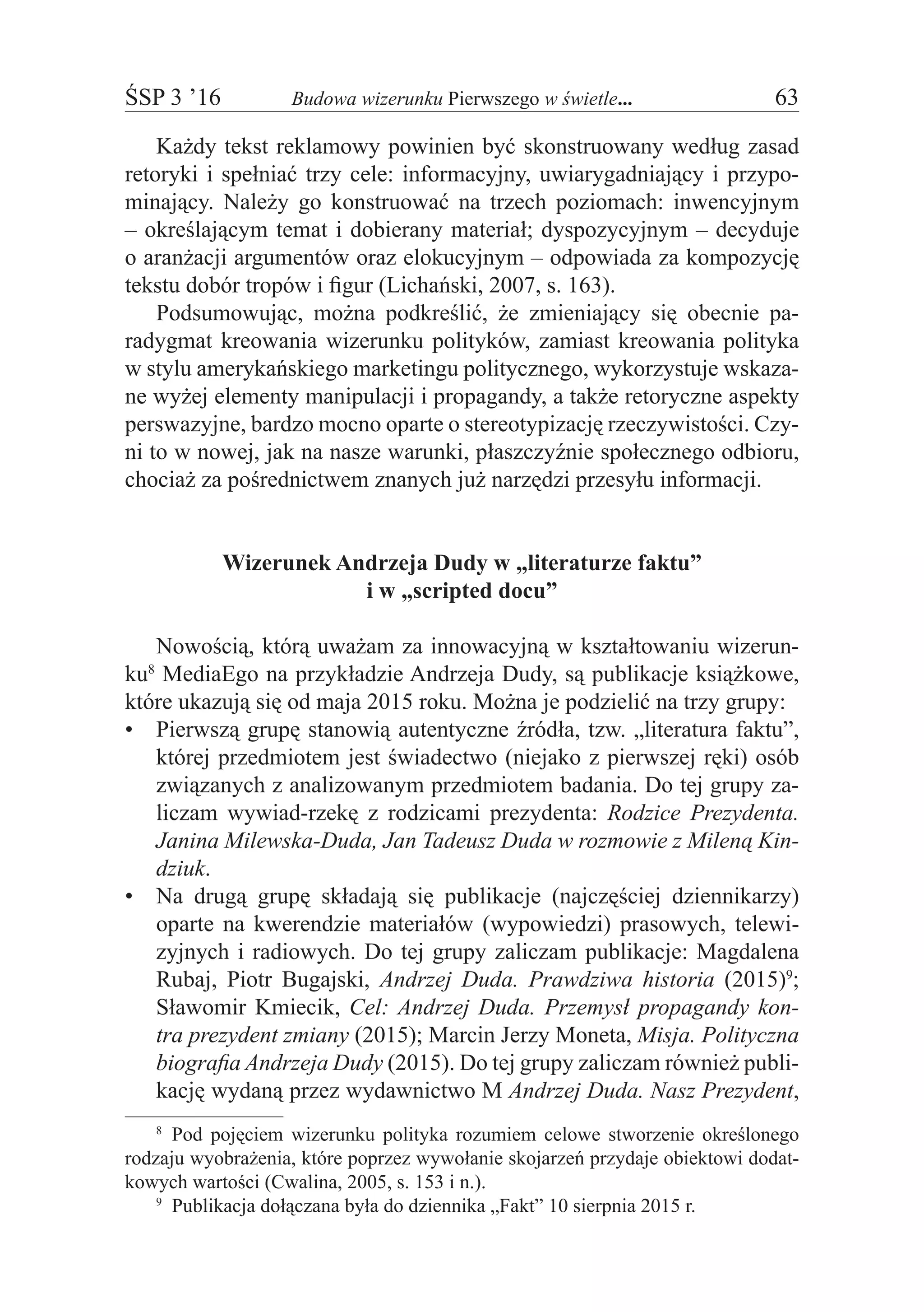 Budowa wizerunku Pierwszego w świetle „literatury faktu” i „scripted ...