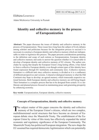 Identity and collective memory in the process of Europeanization | PDF