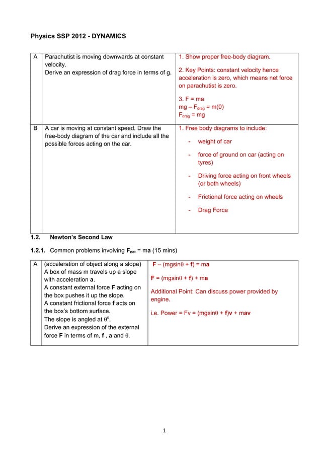 JC A Level H2 Physics Dynamics Notes | PDF