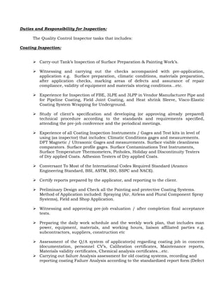 RESUME OF QAQC INSPECTOR COATING/PAINTING AND INSULATION | PDF