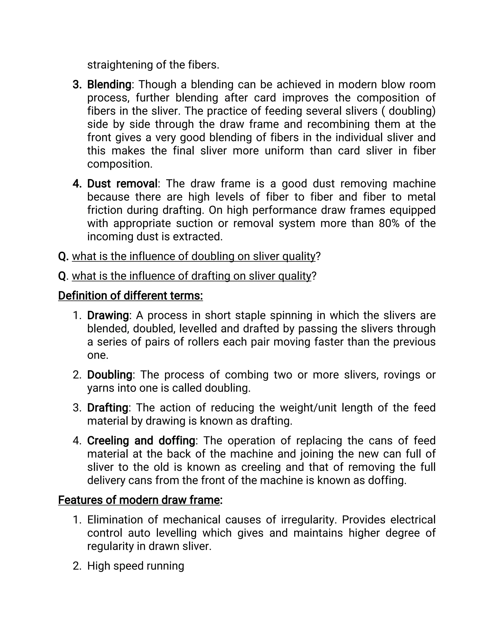 Spinning draw frame | PDF