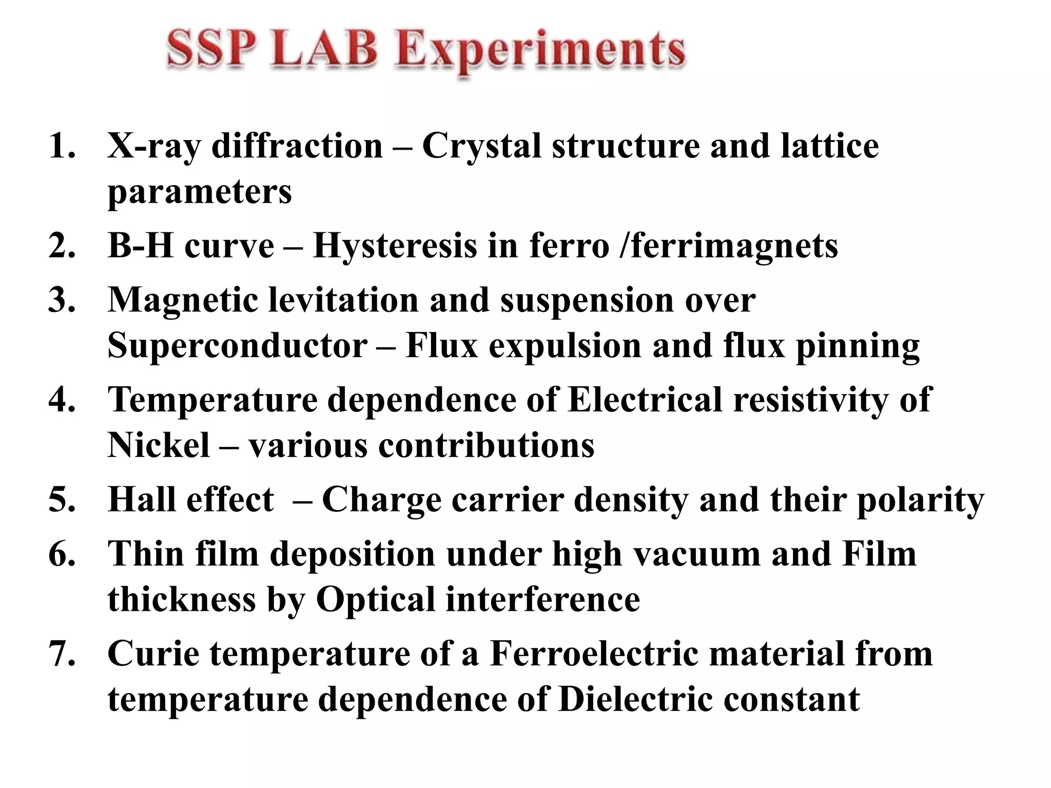 Lists of Solid State Physics Experiments | PPT