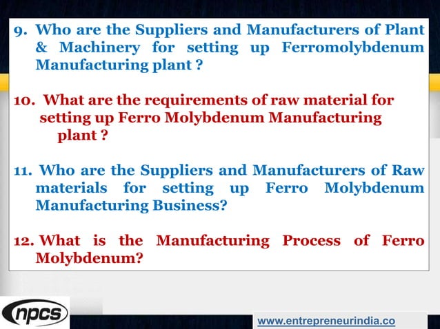 Production of Ferro Molybdenum | PPT