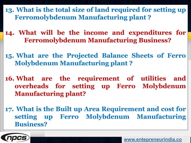Production of Ferro Molybdenum | PPT