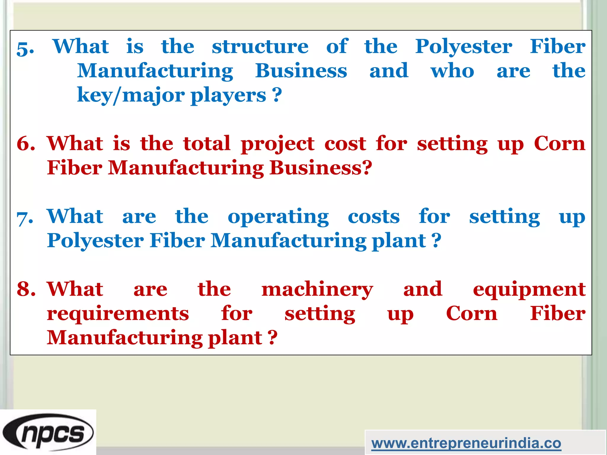 Production of Polyester Fiber from Corn/Starch | PPT
