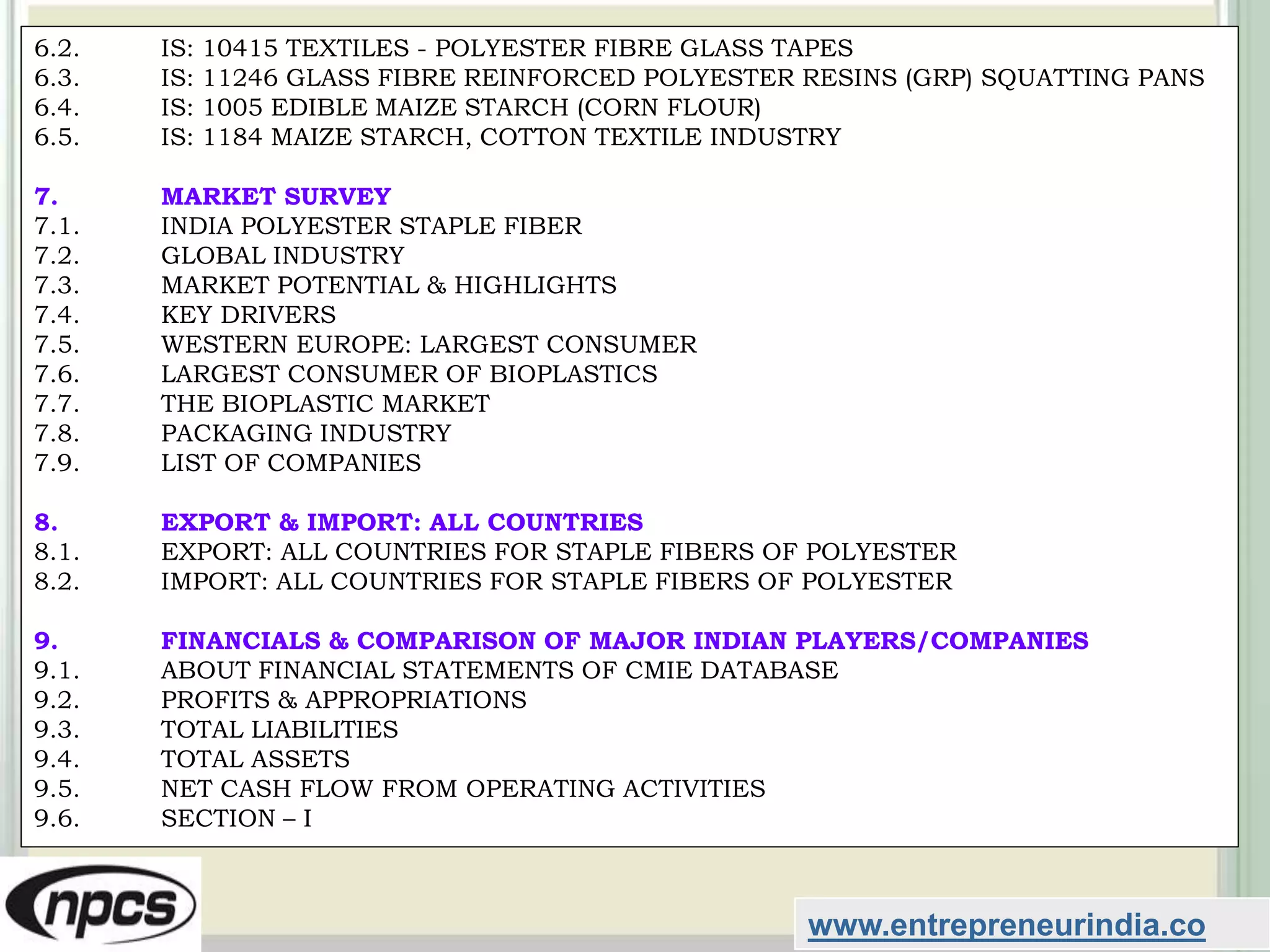 Production of Polyester Fiber from Corn/Starch | PPT