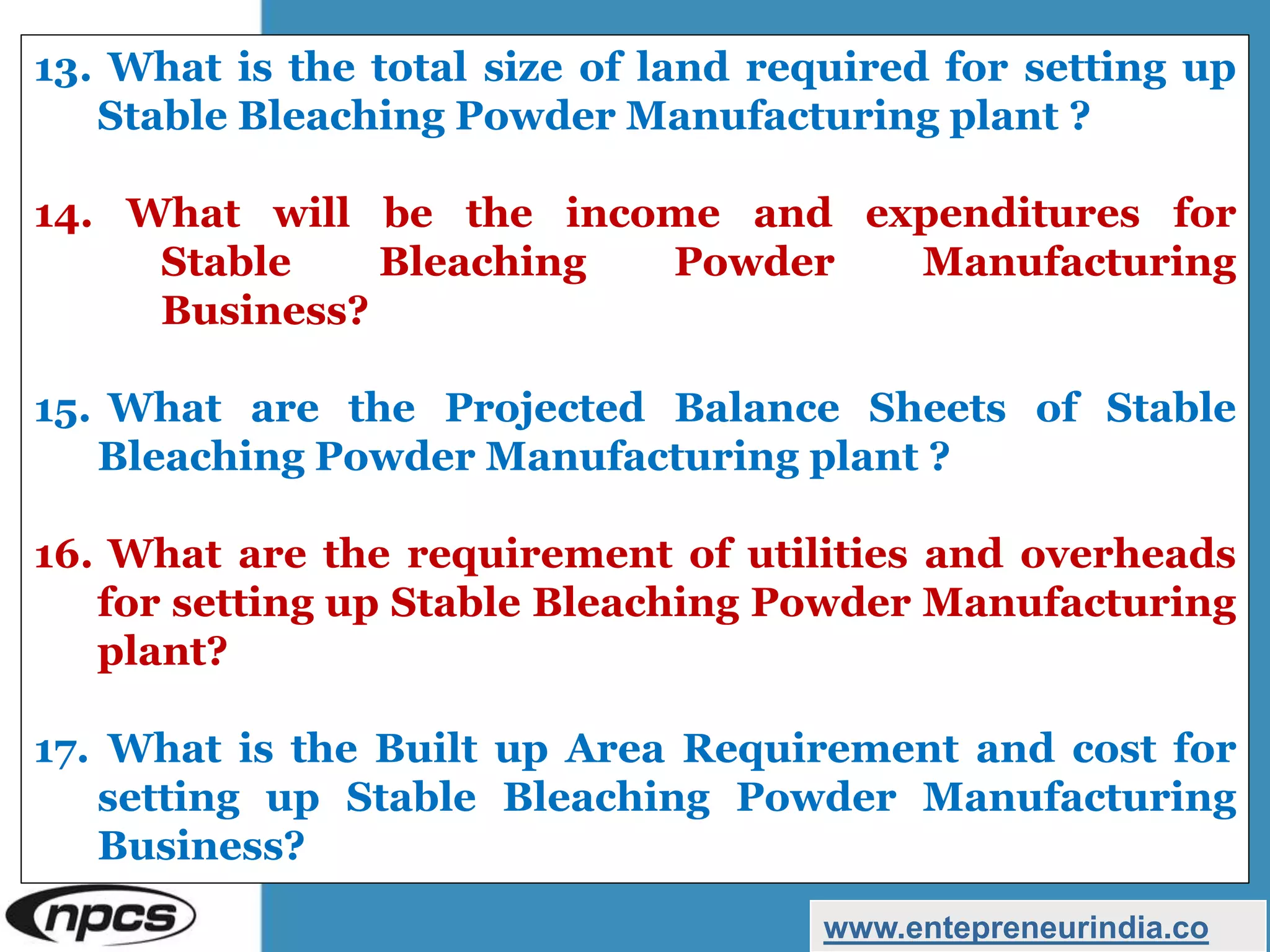 Production of Stable Bleaching Powder | PPTX