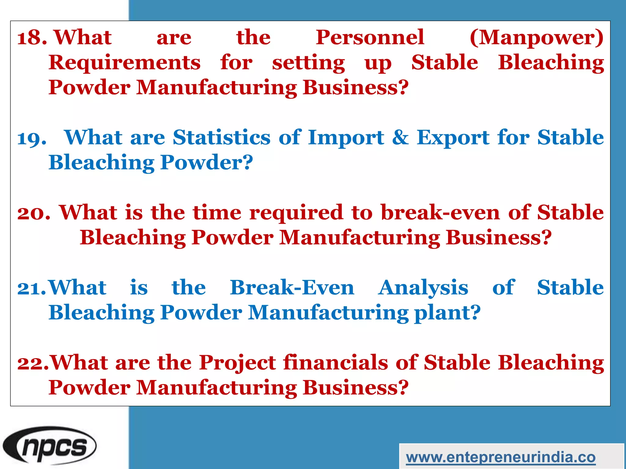 Production of Stable Bleaching Powder | PPTX