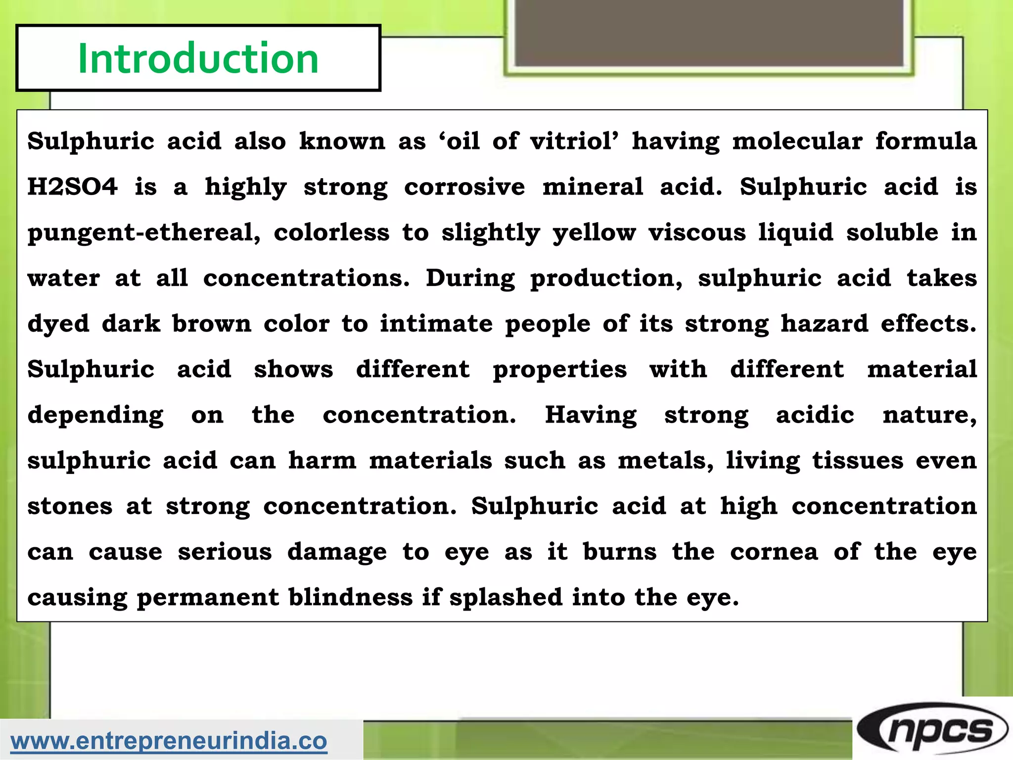 Production of Sulphuric Acid, Chlorosulphonic Acid | PPTX