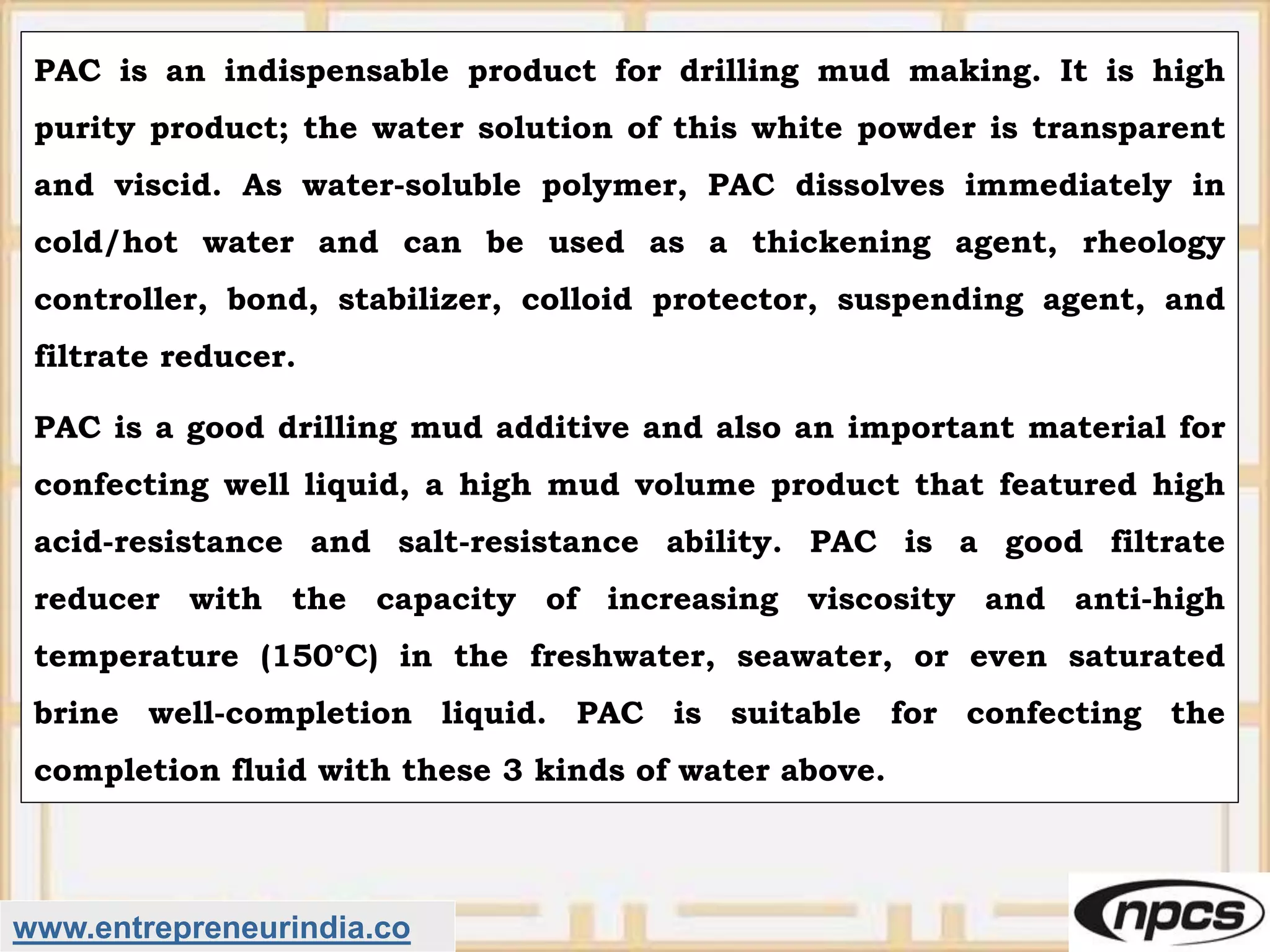 Profitable Project Investment Opportunity in Production of Polyanionic Cellulose (PAC) | PPT