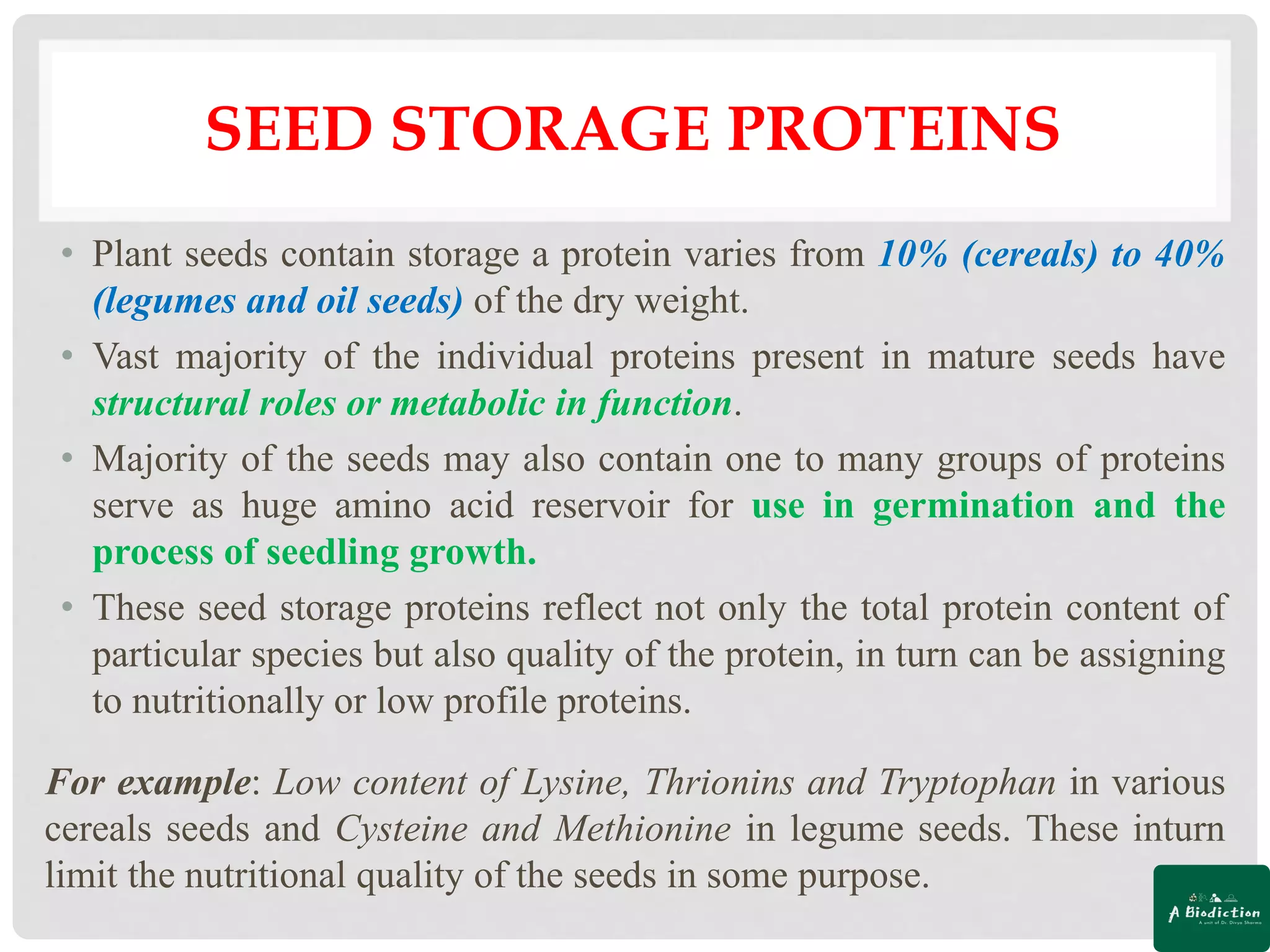 Seed Storage Proteins in Plants | PDF