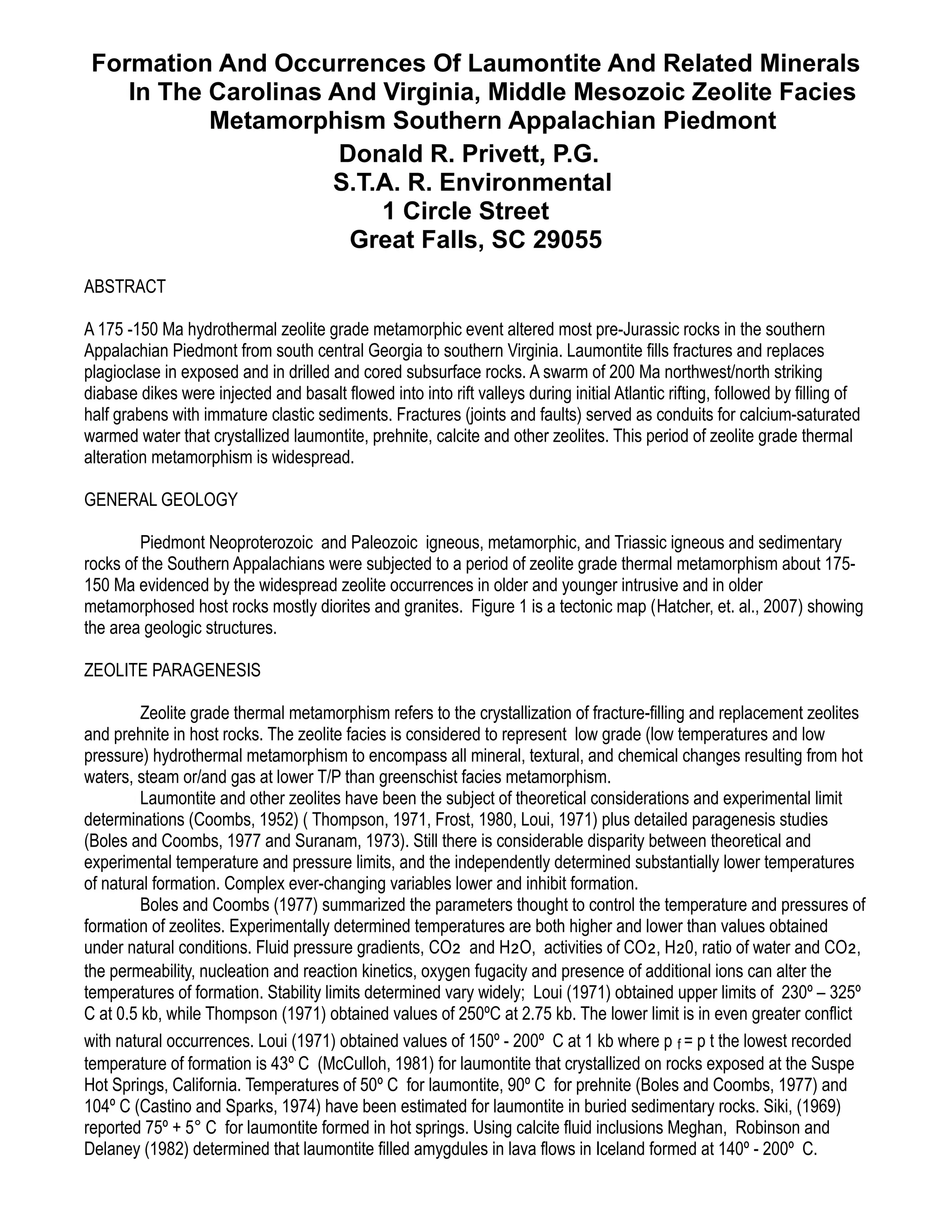 Formation And Occurrences Of Laumontite And Related Minerals In The ...