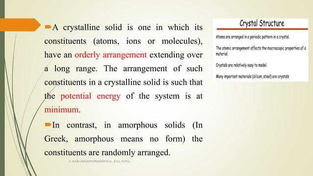 CRYSTAL STRUCTURE AND ITS TYPES-SOLID STATE PHYSICS | PPTX | Chemistry | Science