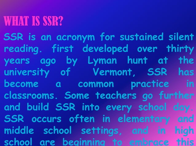 SSR ( SUSTAINED SILENT READING ) | PPTX