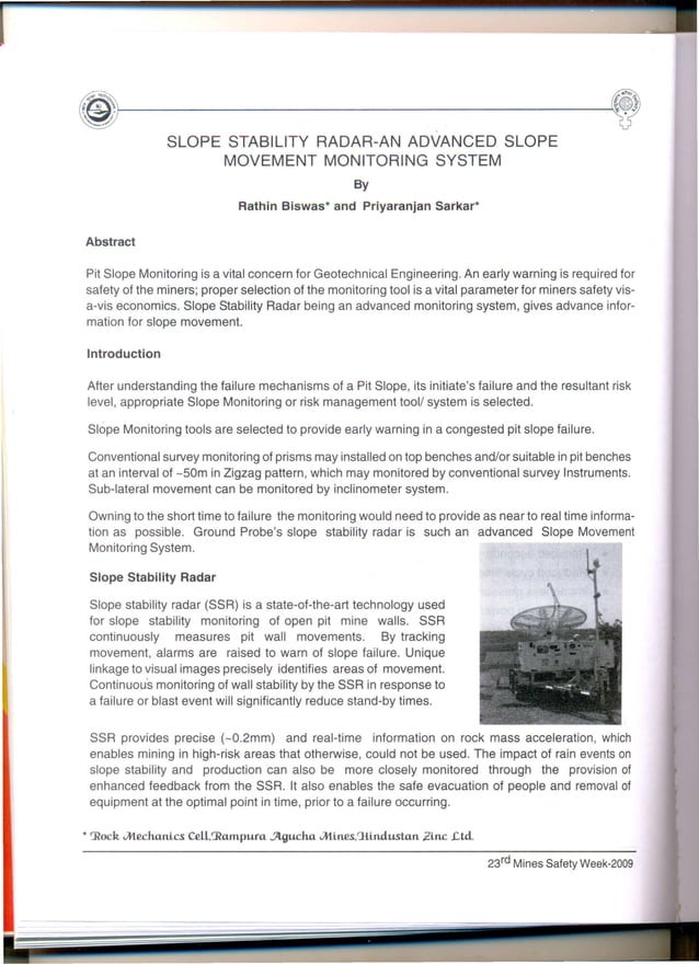 SLOPE STABILITY RADAR-AN ADVANCED SLOPE MOVEMENT MONITORING SYSTEM | PDF