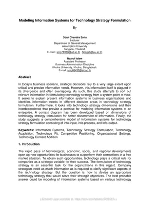 Modeling Information Systems for Technology Strategy Formulation | PDF