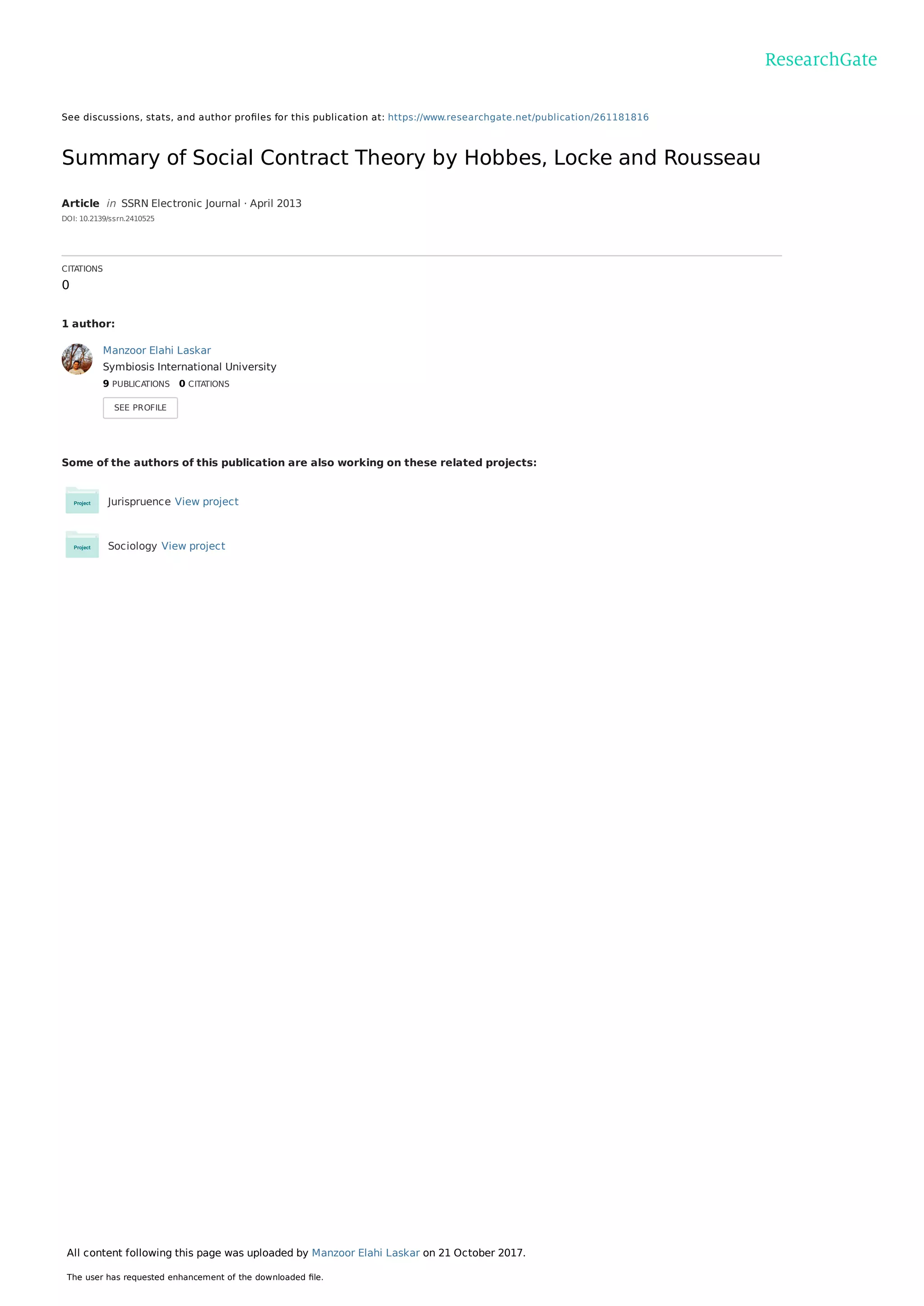 Summary of Social Contract Theory by Hobbes, Locke and Rousseau | PDF | Law