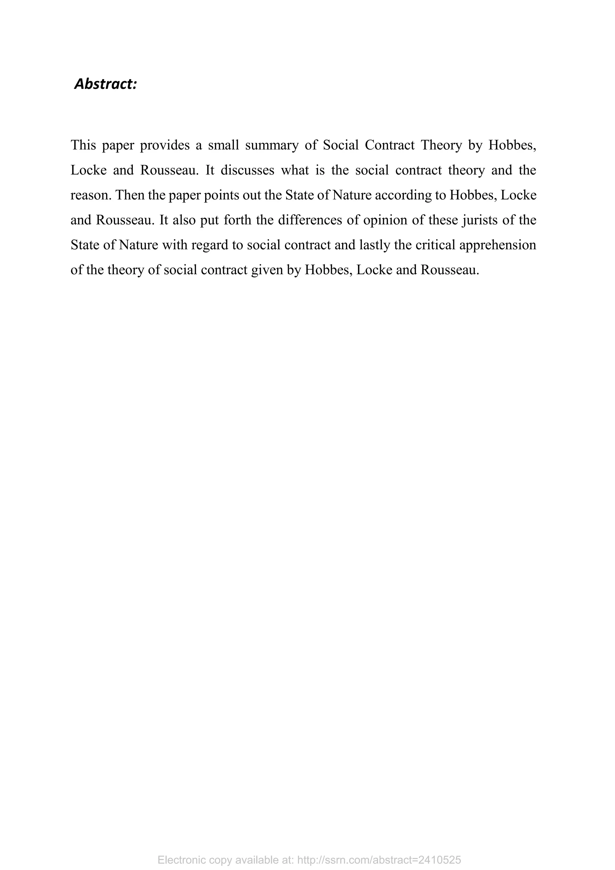 Summary of Social Contract Theory by Hobbes, Locke and Rousseau | PDF | Law