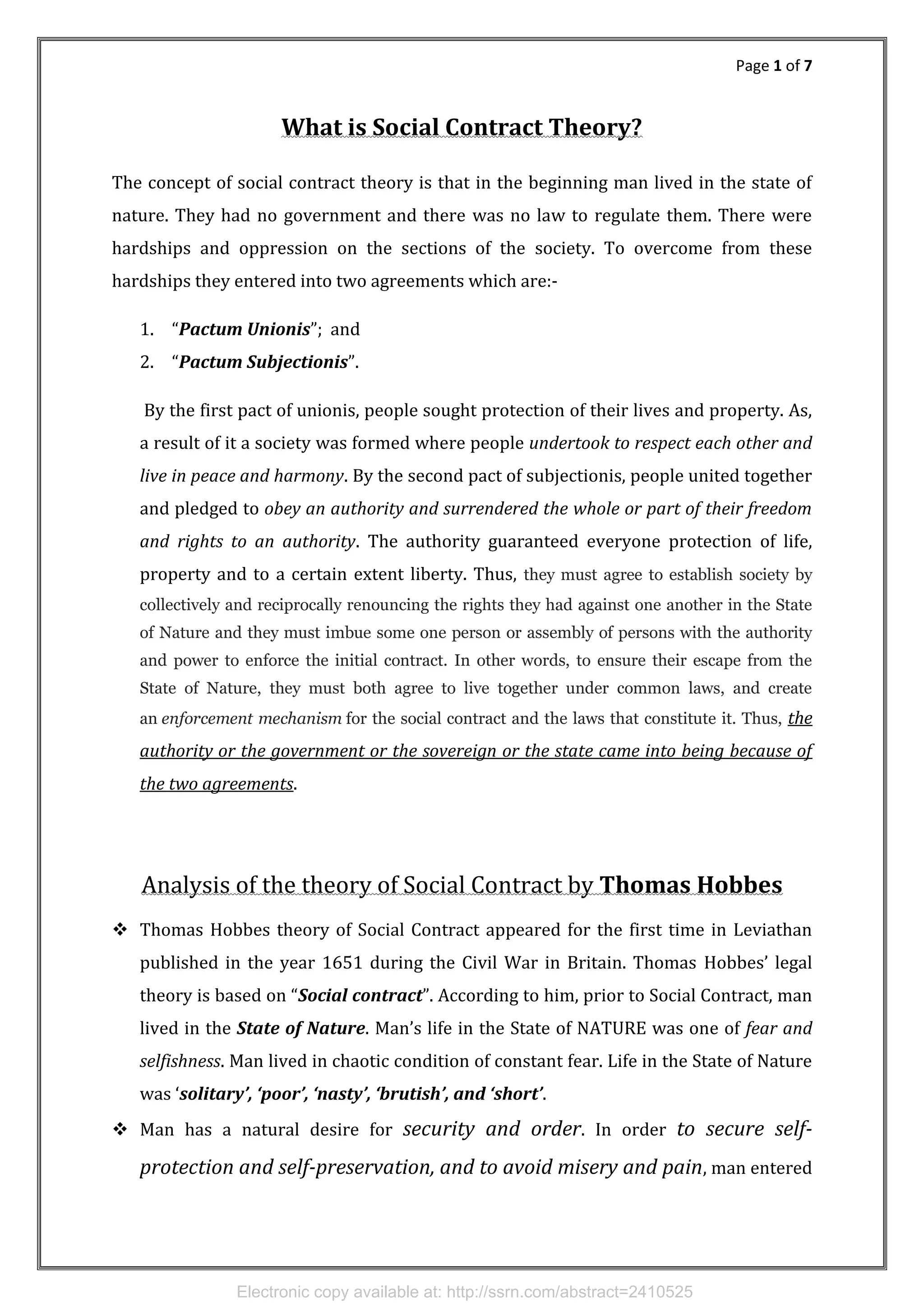 Summary of Social Contract Theory by Hobbes, Locke and Rousseau | PDF | Law