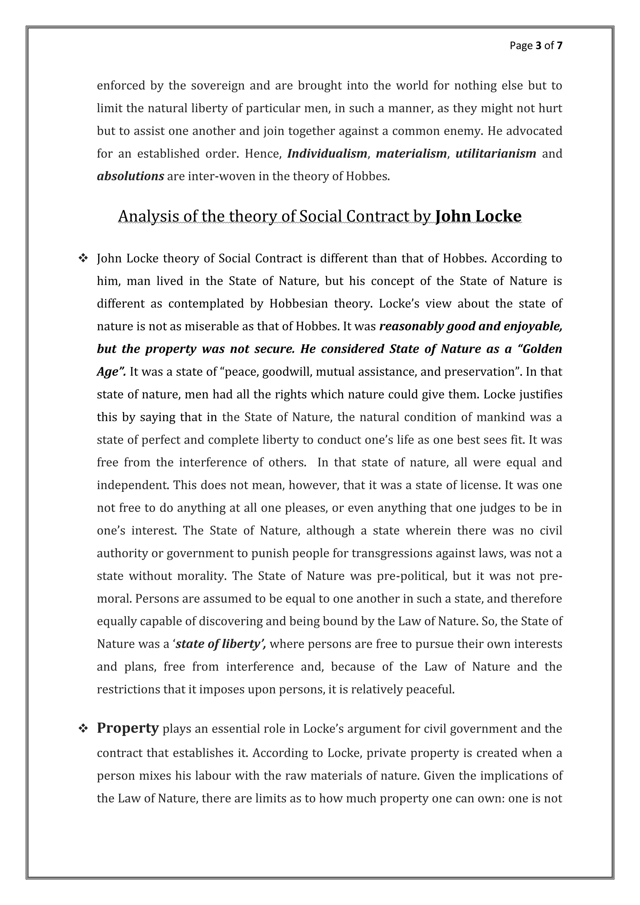 Summary of Social Contract Theory by Hobbes, Locke and Rousseau | PDF | Law