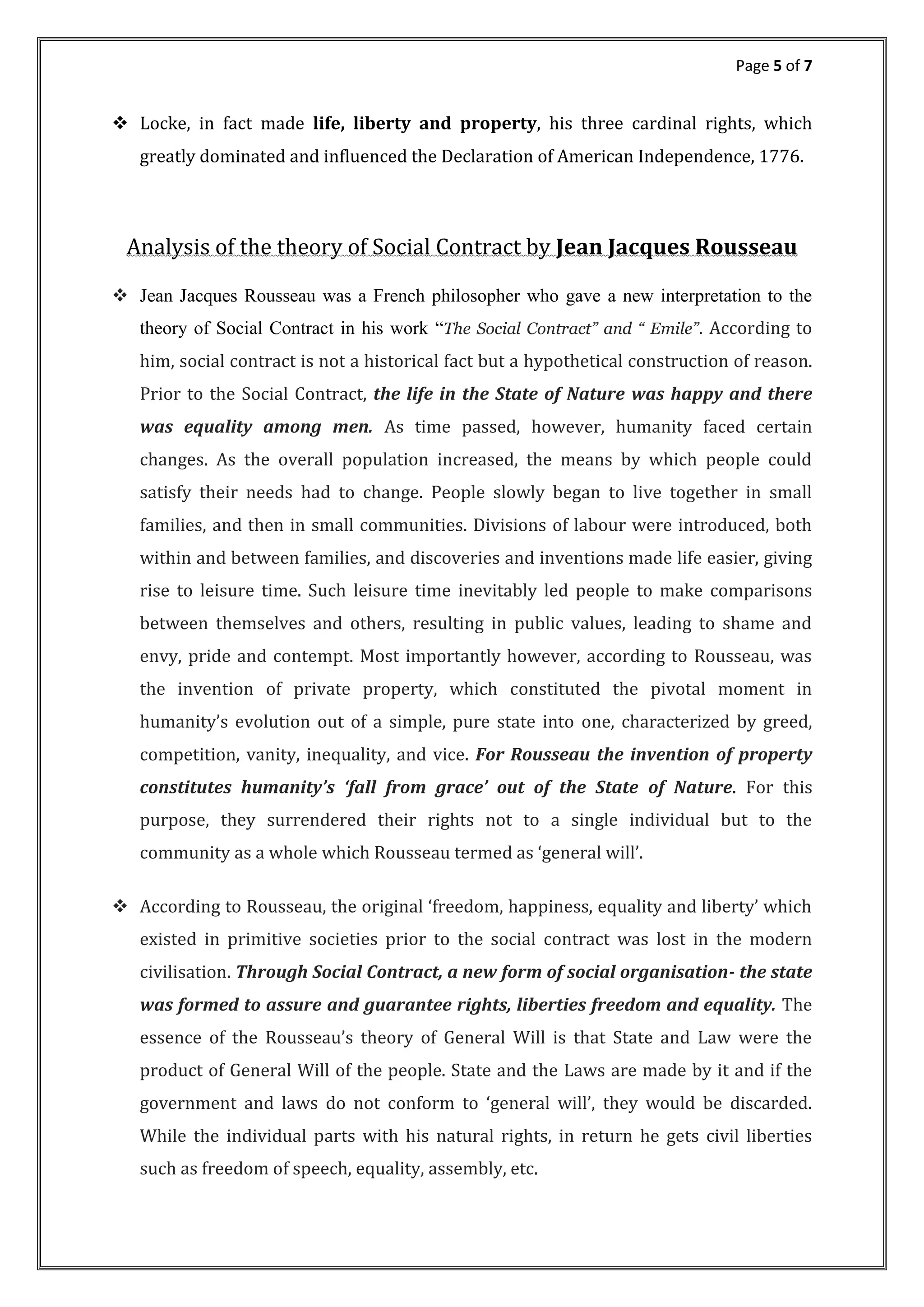 Summary of Social Contract Theory by Hobbes, Locke and Rousseau | PDF | Law