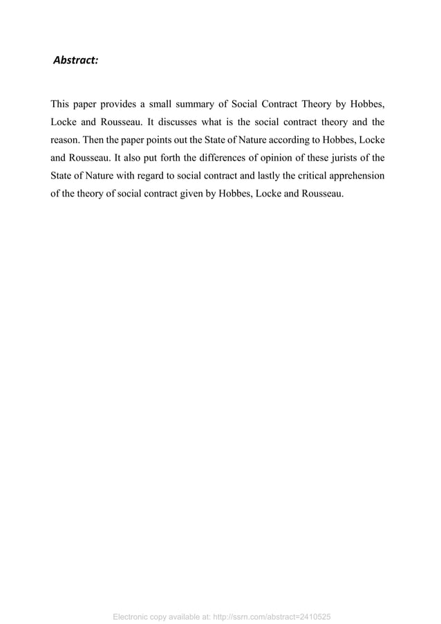 Summary of Social Contract Theory by Hobbes, Locke and Rousseau | PDF | Law
