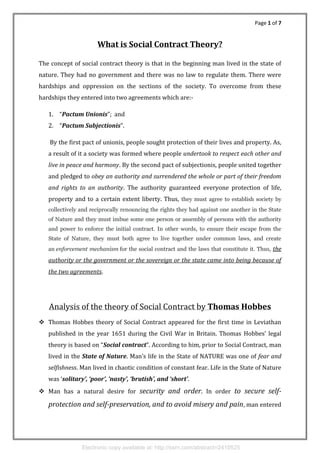 Summary of Social Contract Theory by Hobbes, Locke and Rousseau | PDF | Law