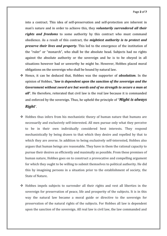 Summary of Social Contract Theory by Hobbes, Locke and Rousseau | PDF | Law