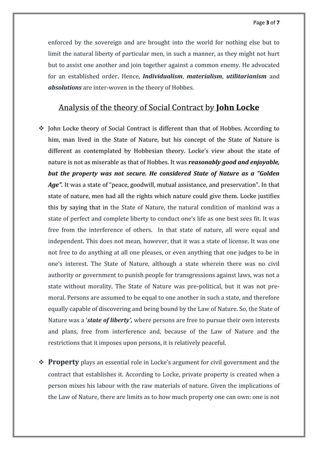 Summary of Social Contract Theory by Hobbes, Locke and Rousseau | PDF | Law