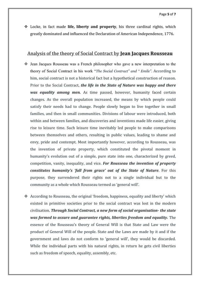 Summary of Social Contract Theory by Hobbes, Locke and Rousseau | PDF | Law