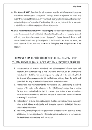 Summary of Social Contract Theory by Hobbes, Locke and Rousseau | PDF | Law