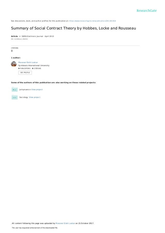 Summary of Social Contract Theory by Hobbes, Locke and Rousseau