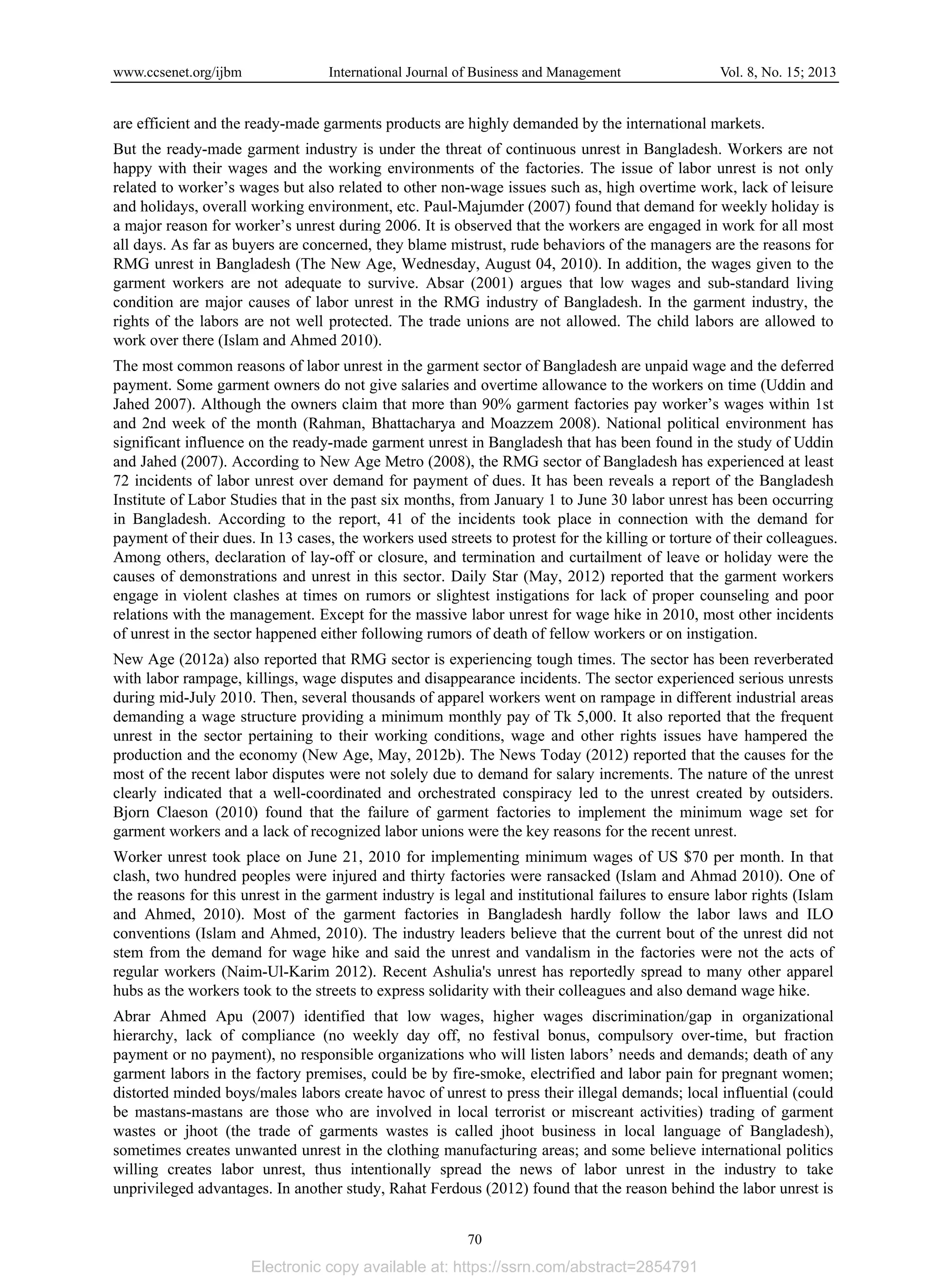 Labor Unrest in the Readymade Garment Industry of Bangladesh | PDF
