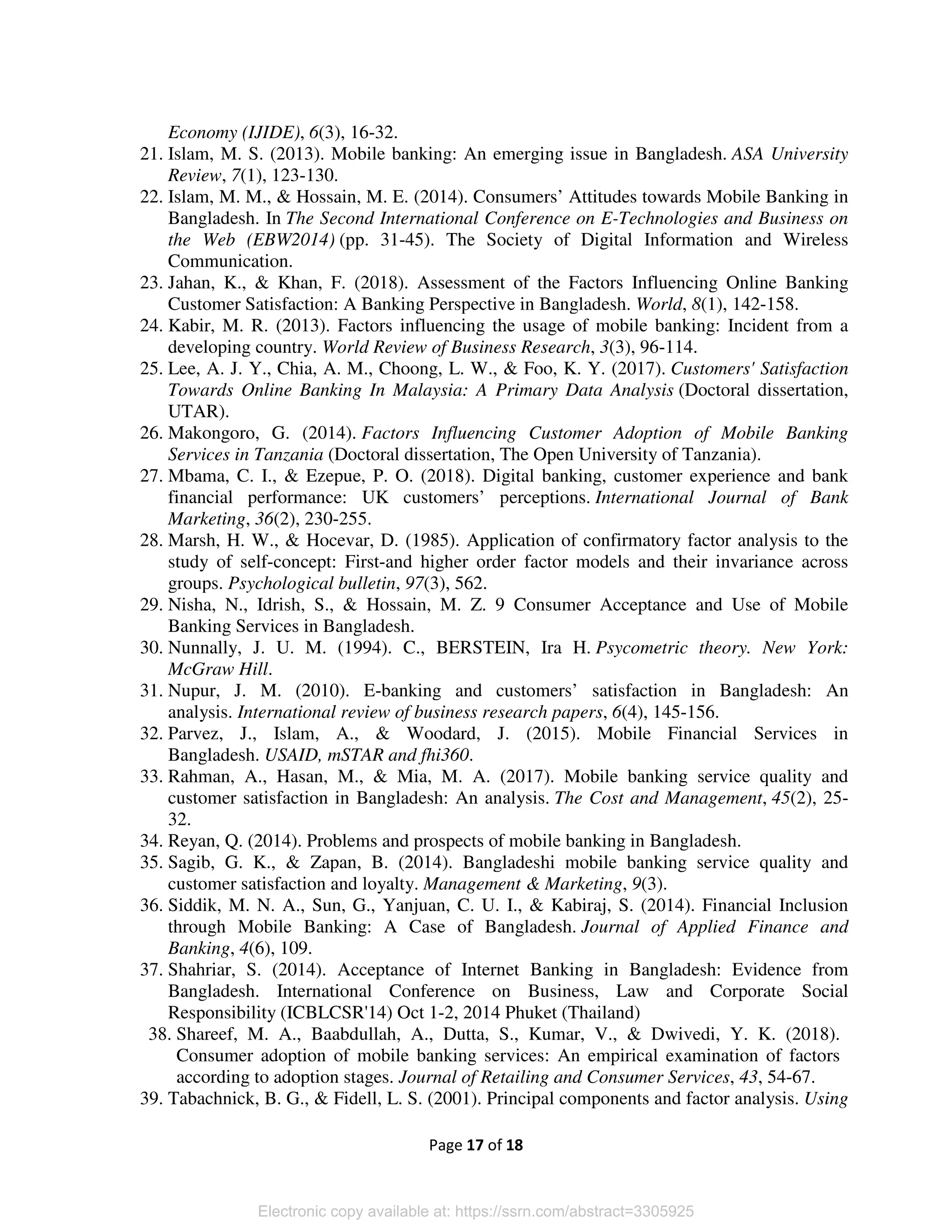 Factors Affecting Customers’ Experience in Mobile Banking of Bangladesh | PDF