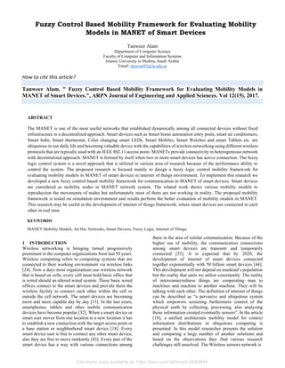 Fuzzy Control Based Mobility Framework for Evaluating Mobility Models in MANET of Smart Devices ...
