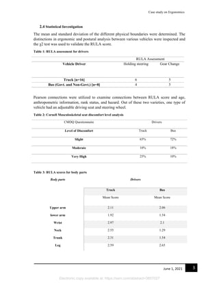 Ergonomic comparative approach on Transport drivers | PDF | Commercial ...