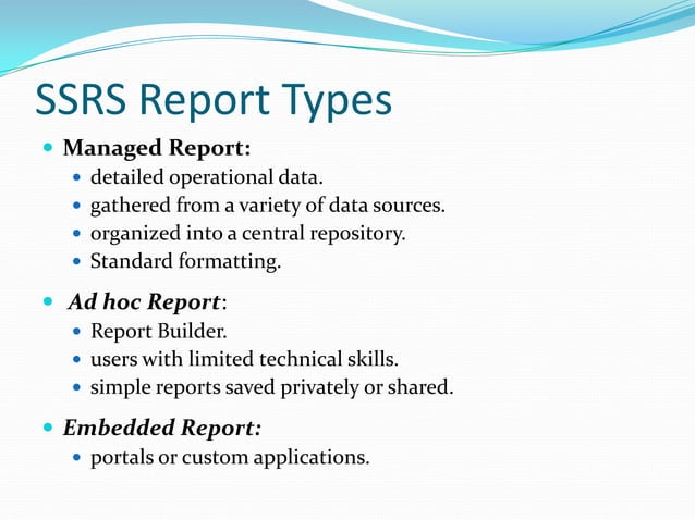 SQL Server Reporting Services | PPTX | Databases | Computer Software and Applications