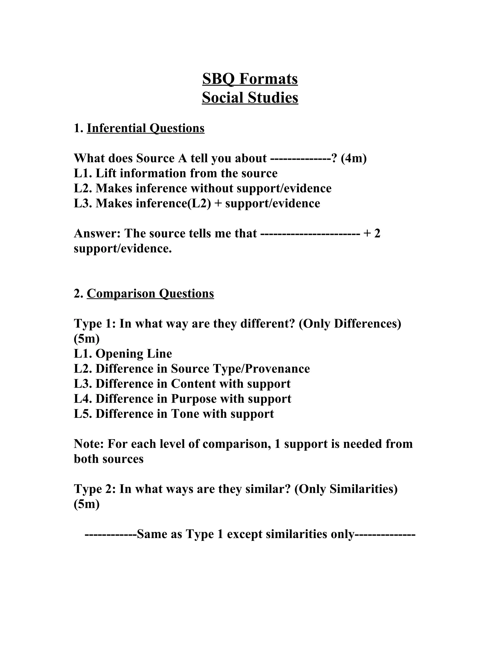 Ss sbq formats | DOC