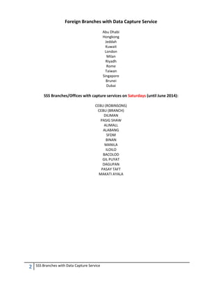 SSS Branches with Data Capture Service (as of April 2014) | PDF | Free Download