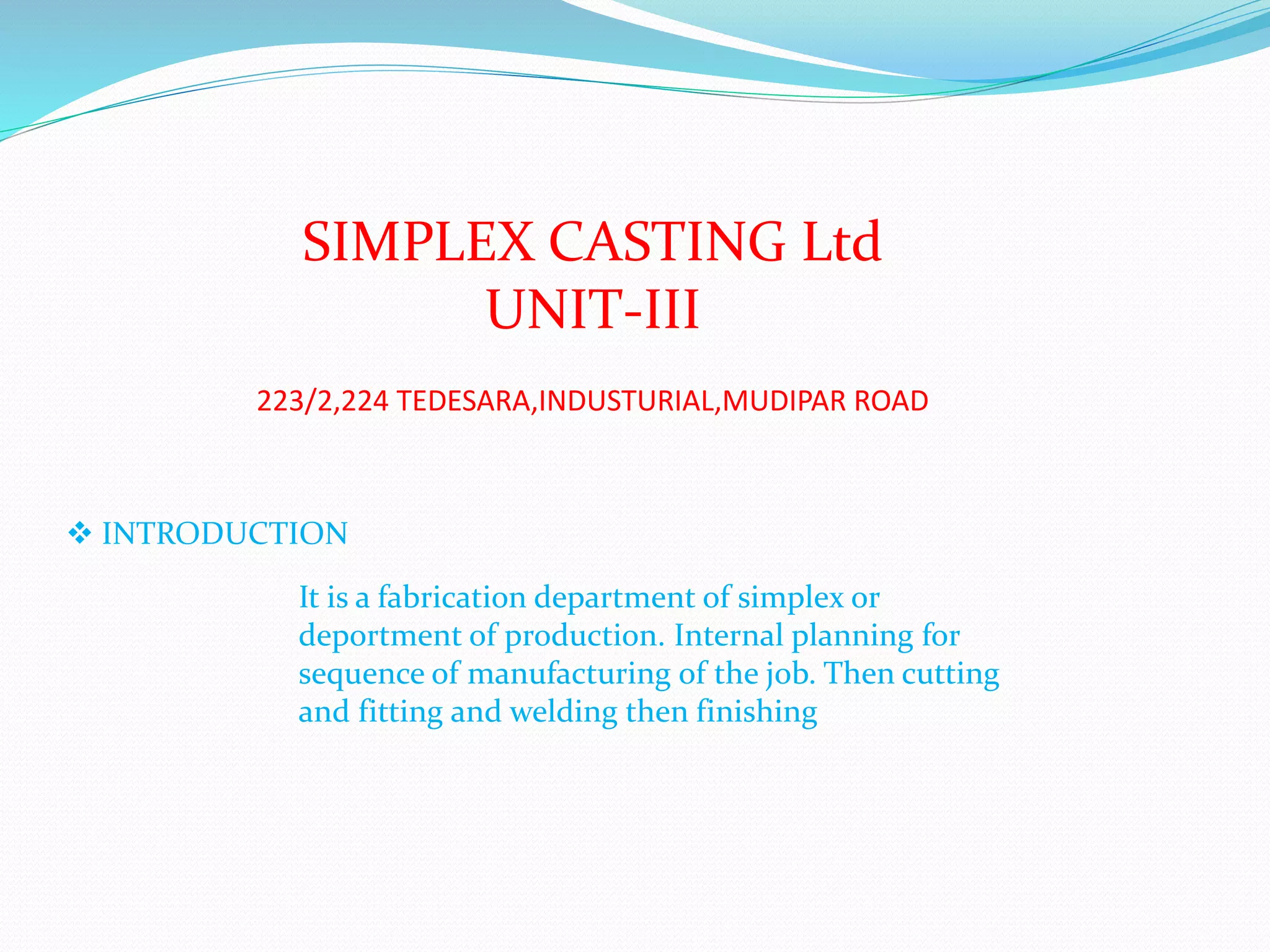 VOCATIONAL TRAINING PRESENTATION OF SIMPLE CASTING LIMITED | PPTX