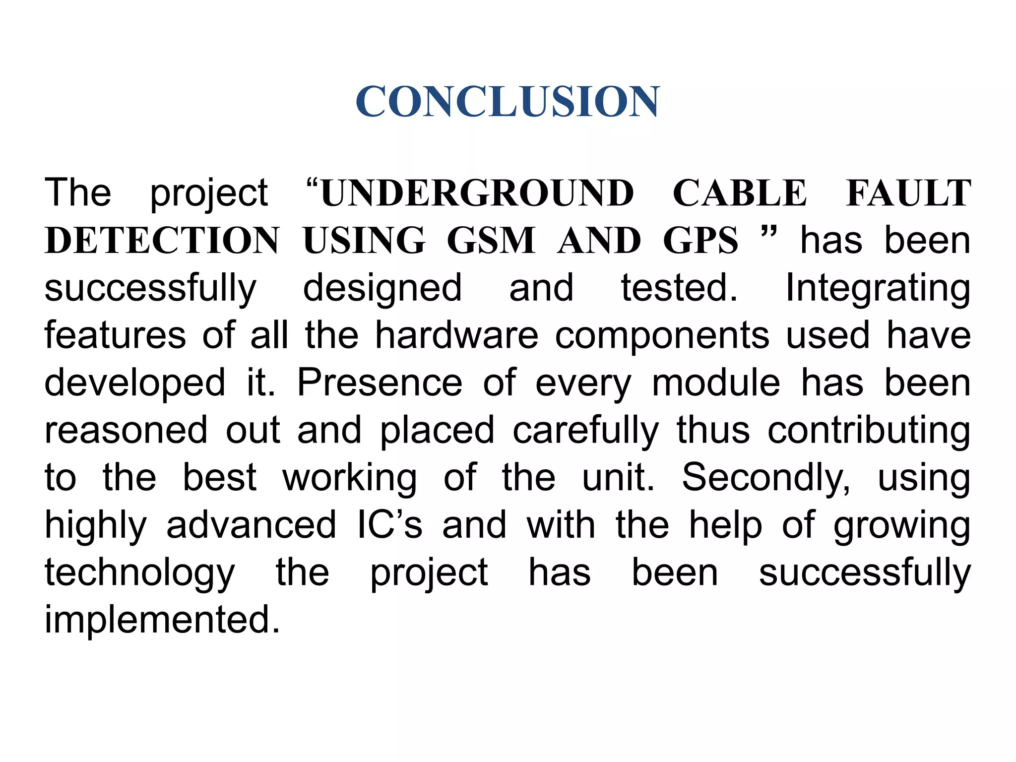 underground cable fault location using aruino,gsm&gps | PPTX