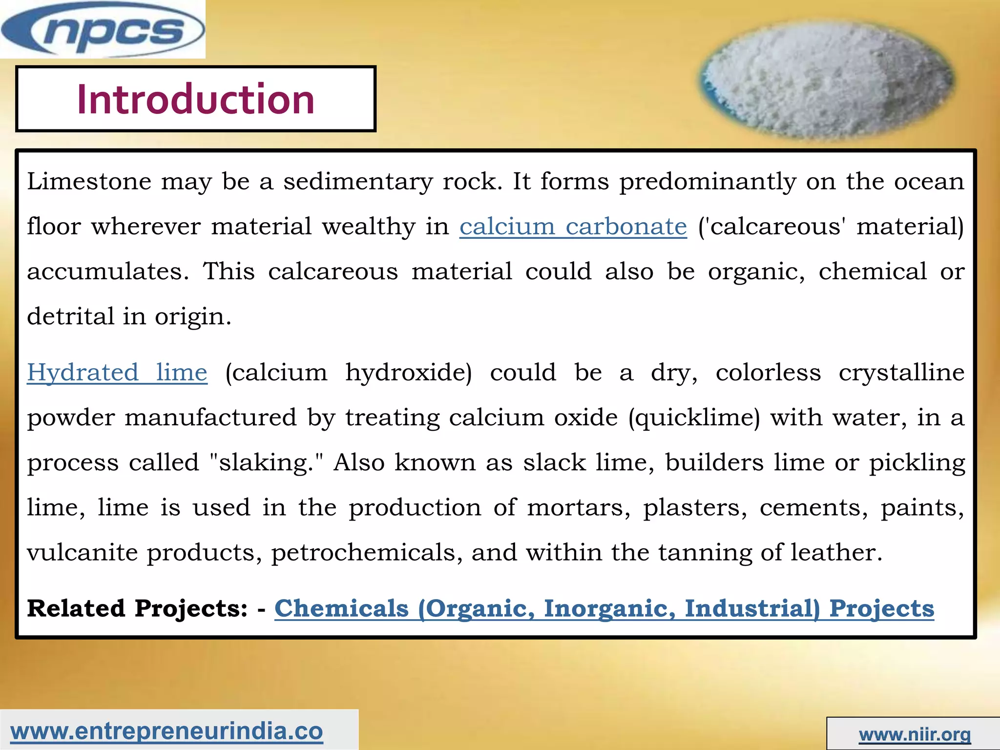 Startup Business Opportunities in Hydrated Lime (Calcium hydroxide ...