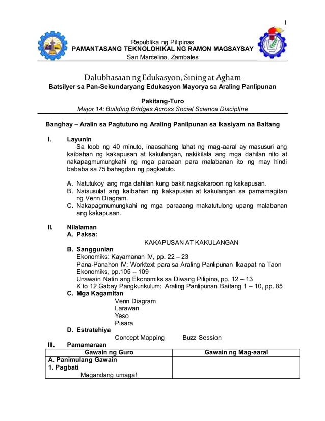 Masusing Banghay-Aralin sa Pagtuturo ng Araling Panlipunan (Ekonomiks) Ika-apat na Taon | DOCX