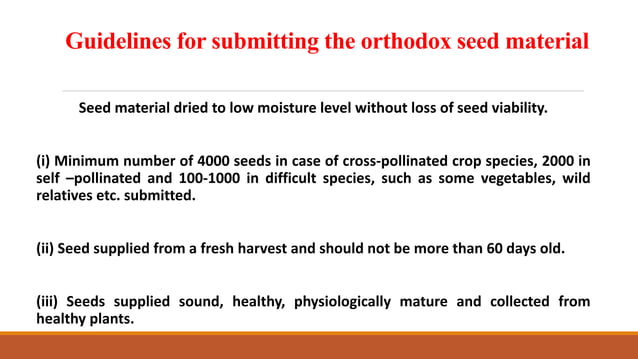 GUIDELINES FOR SENDING SEEDS TO NETWORK OF ACTIVE/WORKING COLLECTIONS | PPT