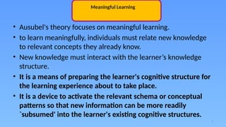 David Ausubel's Meaningful Verbal Learning Theory is a theory that ...